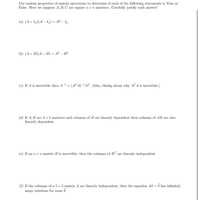 Solved Use various properties of matrix operations to | Chegg.com