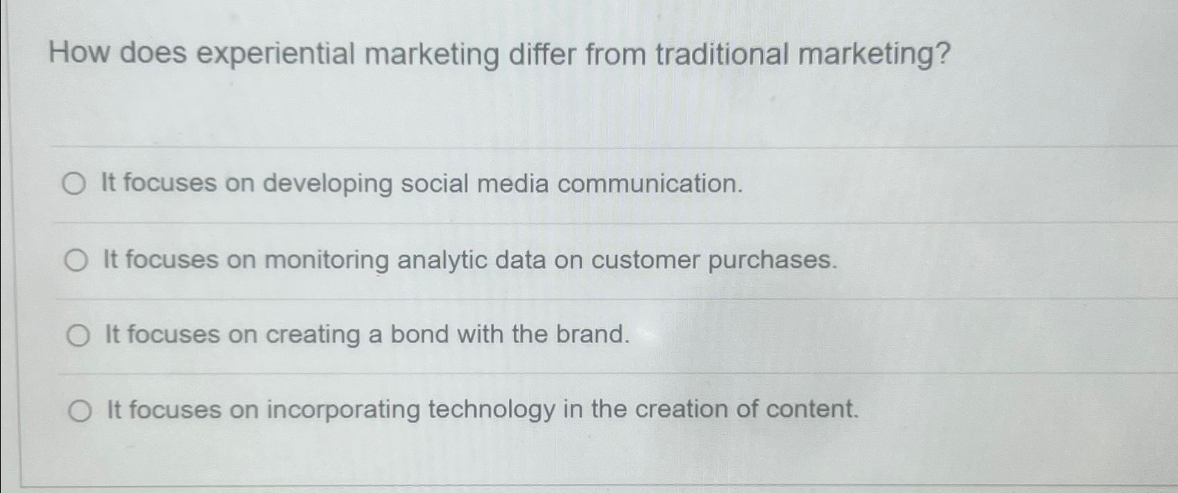 Solved How does experiential marketing differ from | Chegg.com