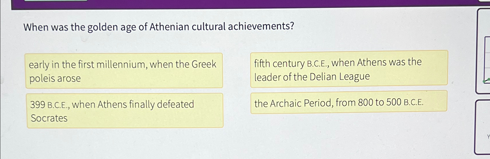 Solved When was the golden age of Athenian cultural | Chegg.com