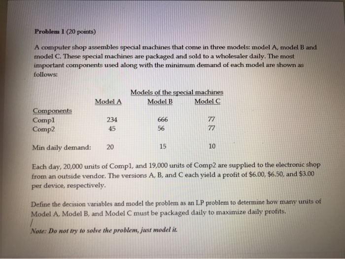 Solved Problem 1 (20 points) A computer shop assembles | Chegg.com