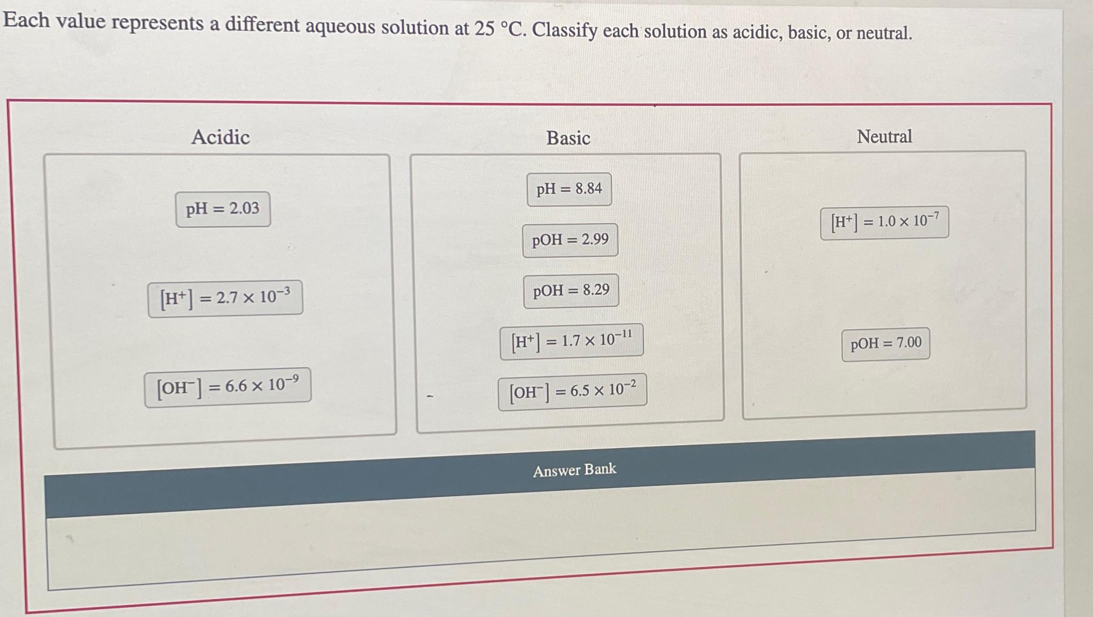 Solved Each value represents a different aqueous solution at | Chegg.com