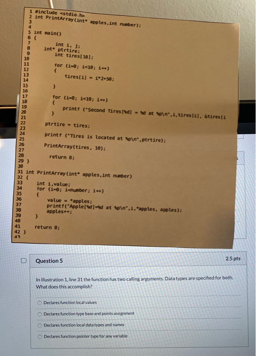 Solved 1 include 2 int PrintArray (int. apples, int | Chegg.com