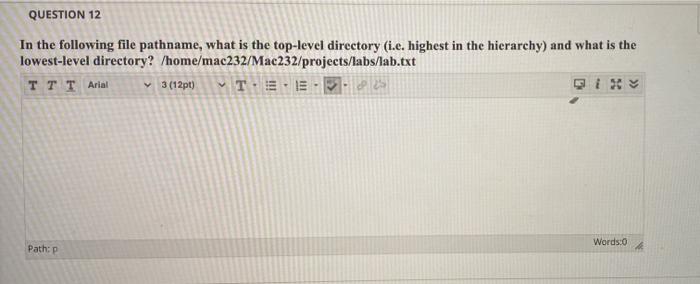Solved QUESTION 12 In the following file pathname, what is | Chegg.com