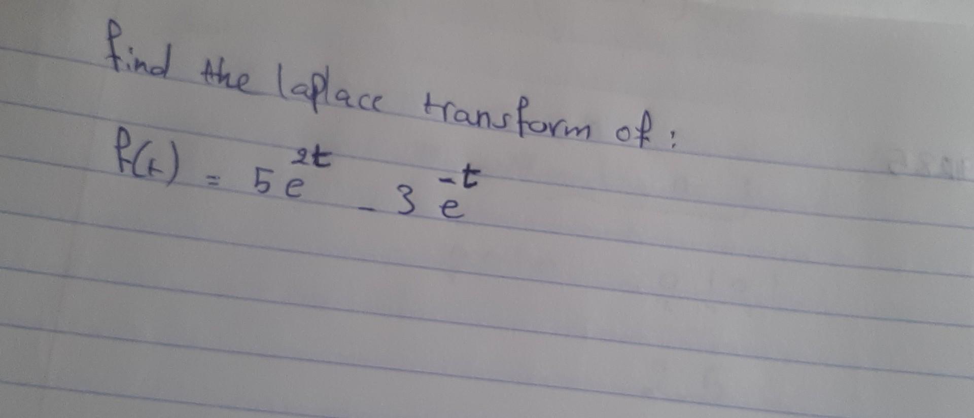Solved find the laplace transform of: f(t)=5e2t−3e−t | Chegg.com