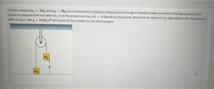 Solved The two masses m1=3 kg and m2=9 kg are connected by a | Chegg.com