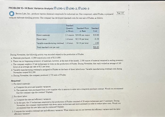 Solved PROBLEM 10-14 Basic Variance Analysis LO10-1, | Chegg.com
