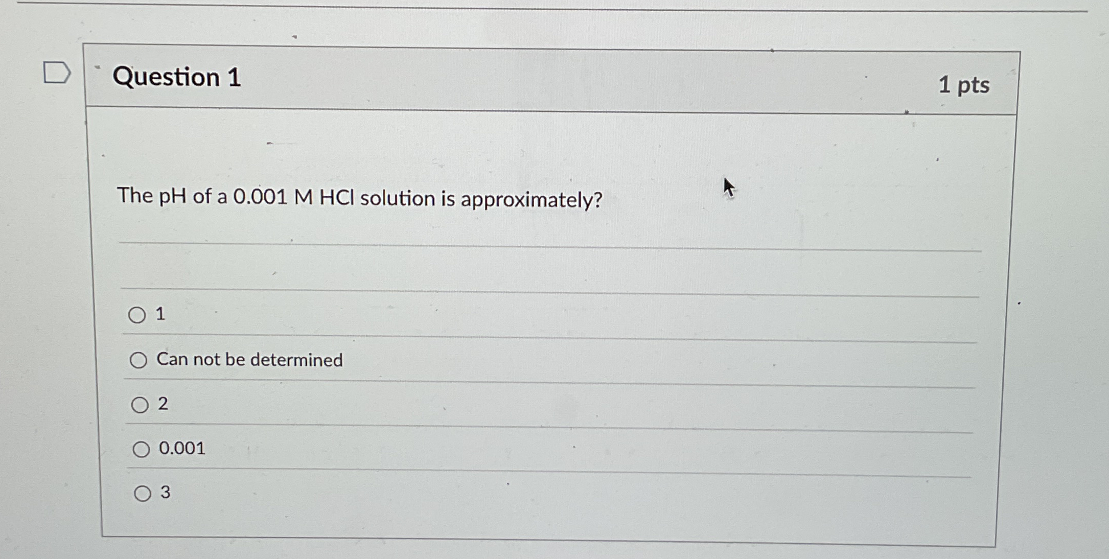Question 11 ﻿ptsThe pH of a 0.001 ﻿M HCl solution is | Chegg.com