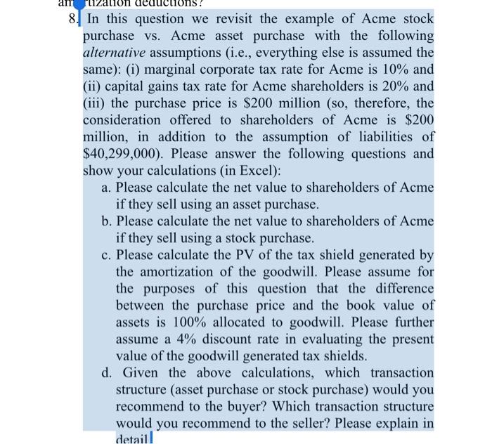 Solved 8. In this question we revisit the example of Acme | Chegg.com