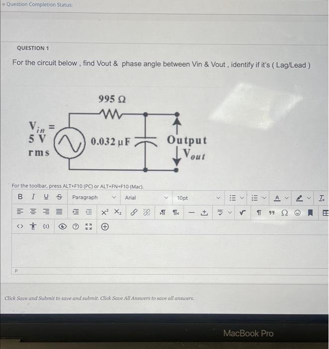 Solved For the circuit below, find Vout \& phase angle | Chegg.com