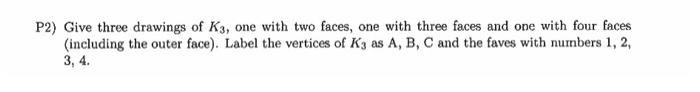 Solved P2) Give three drawings of K3, one with two faces, | Chegg.com