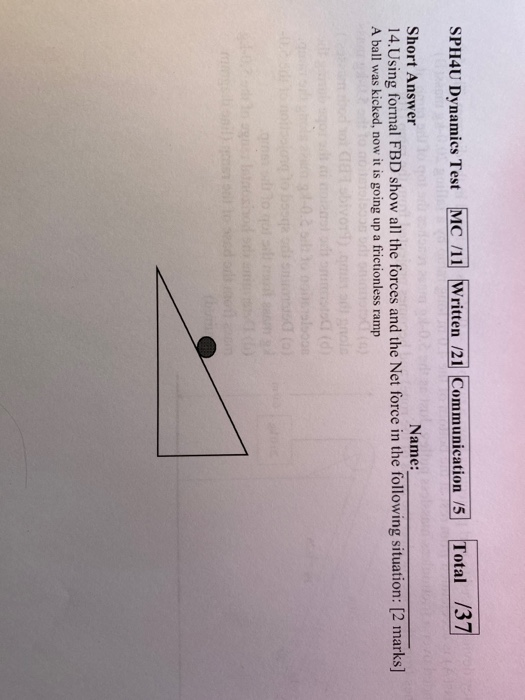 Solved SPH4U Dynamics Test MC /11 Written /21 Communication | Chegg.com