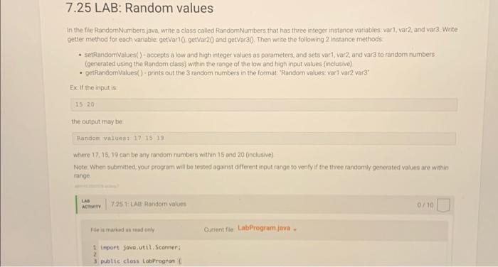 Solved In the fibe RandomNumbers java, write a class called | Chegg.com