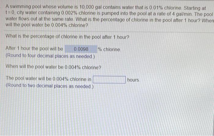 Solved 3. A swimming pool whose volume is 10,000 gal | Chegg.com