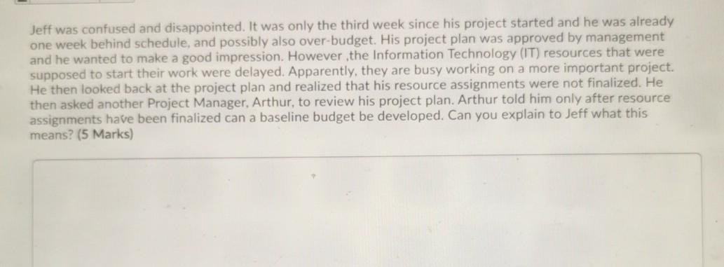Jeff was confused and disappointed. It was only the | Chegg.com