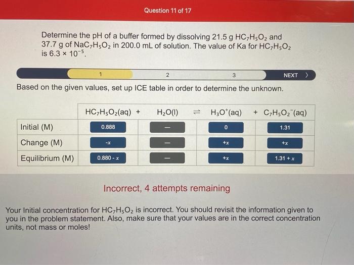 Solved Question 11 of 17 Determine the pH of a buffer formed | Chegg.com