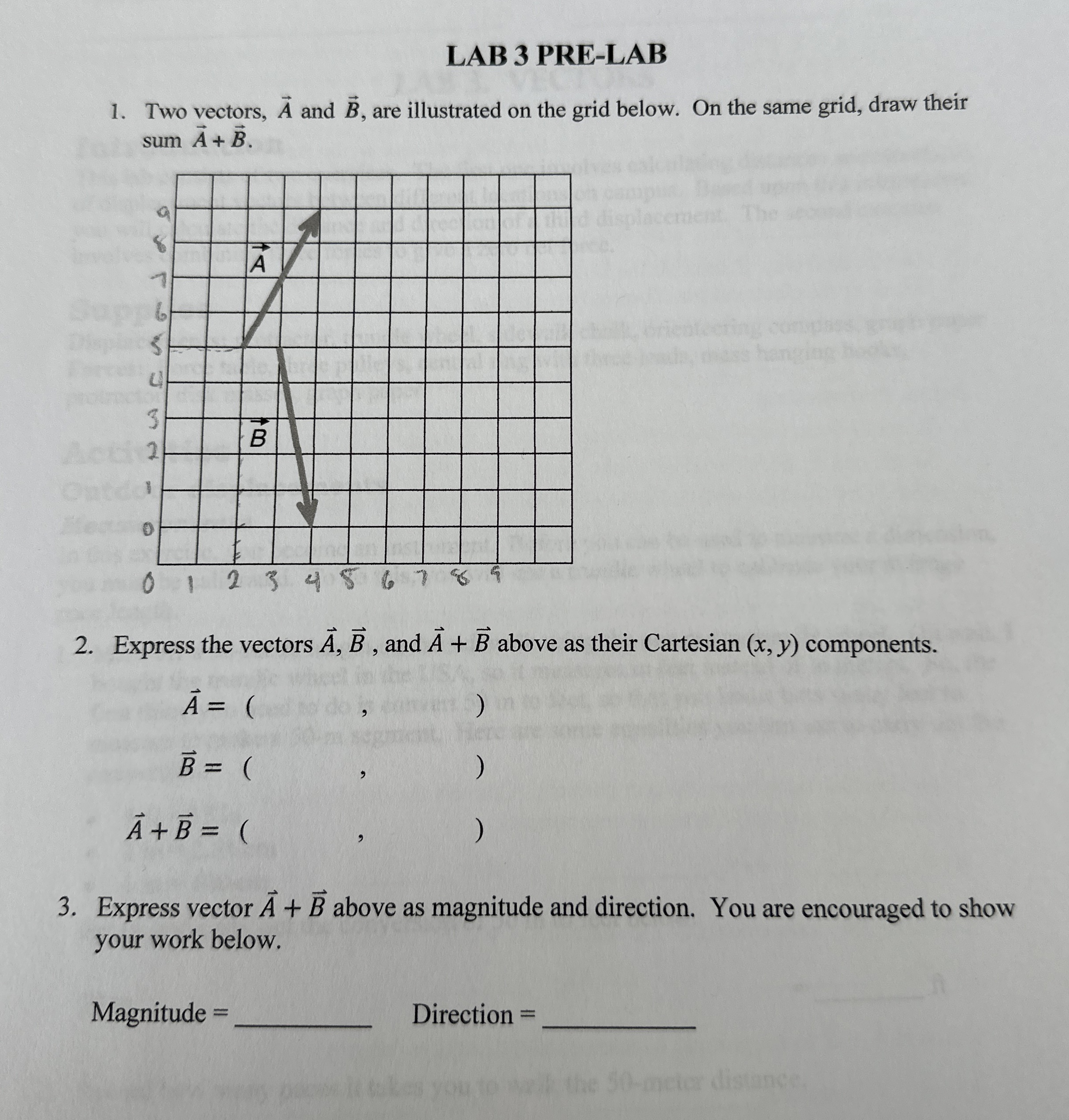 Solved LAB 3 ﻿PRE-LABTwo vectors, vec(A) ﻿and vec(B), ﻿are | Chegg.com