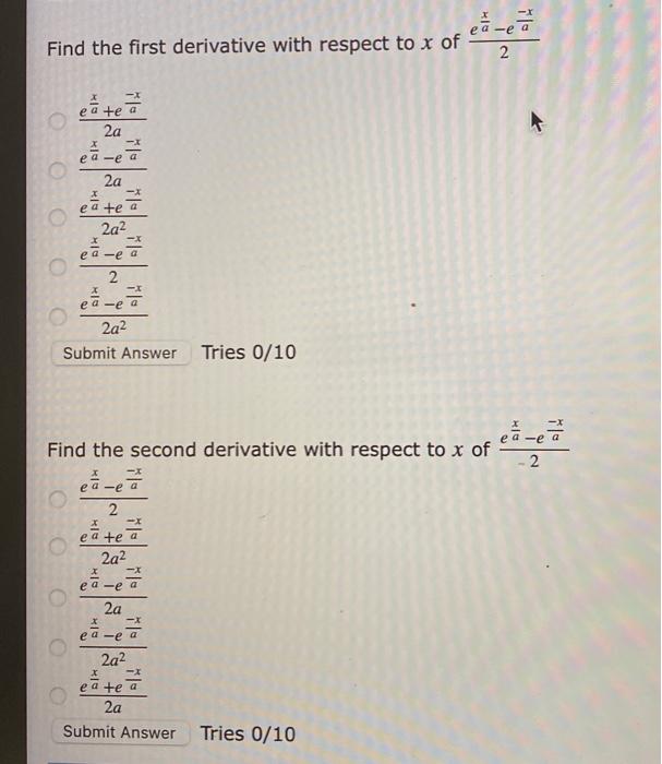 Solved Find the first derivative with respect to x of | Chegg.com