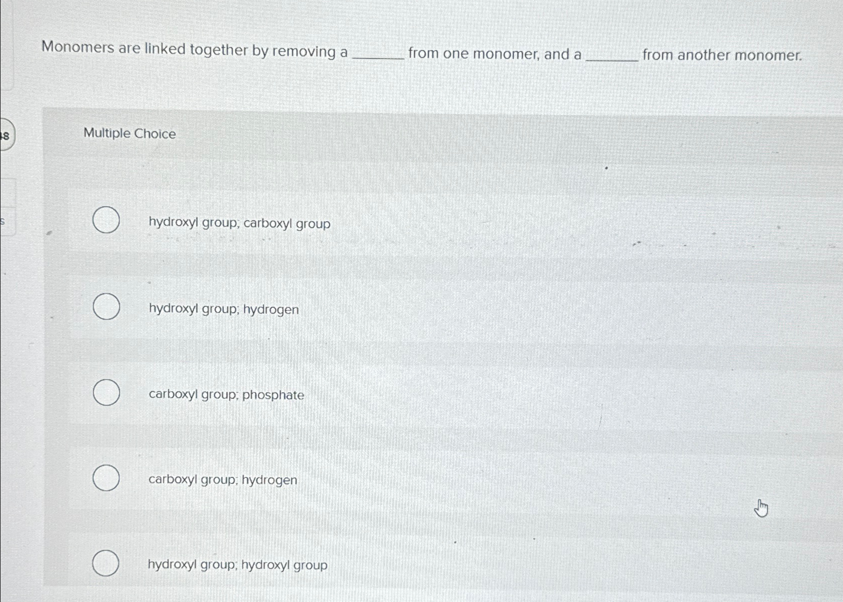 Solved Monomers are linked together by removing afrom one | Chegg.com