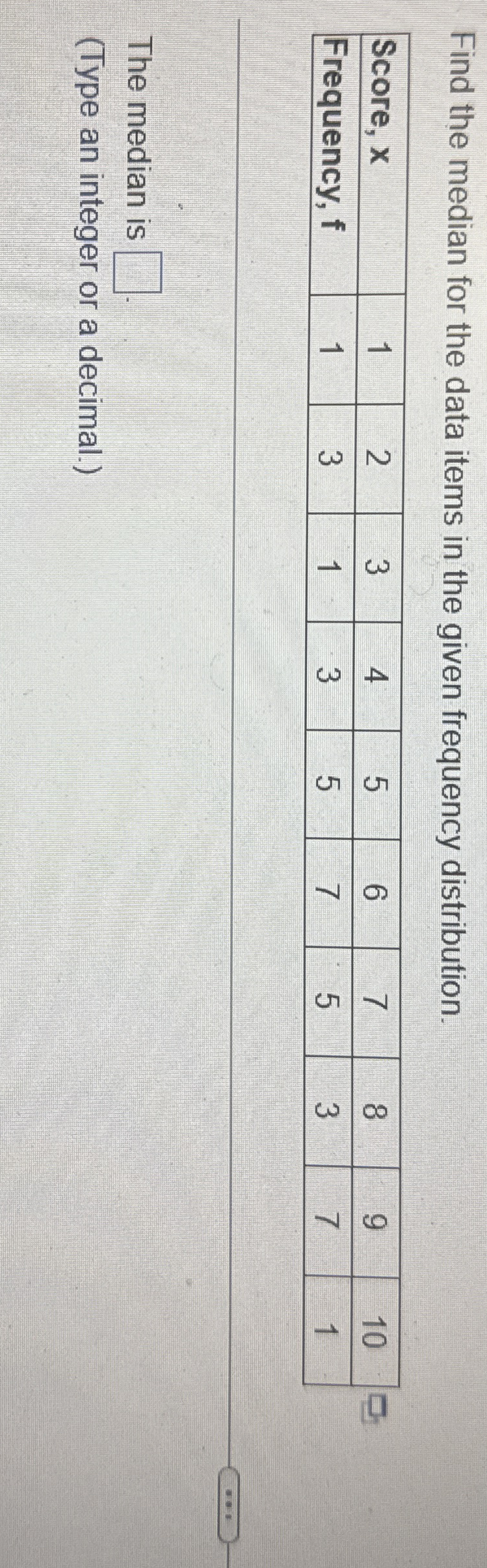Solved Find the median for the data items in the given | Chegg.com