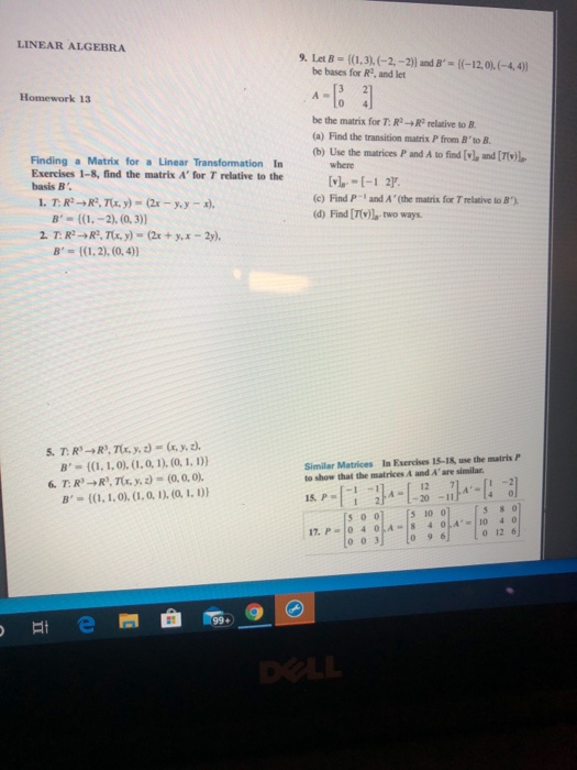 Solved LINEAR ALGEBRA 9. Let B-|(1,3).(-2,-2) and B' be | Chegg.com