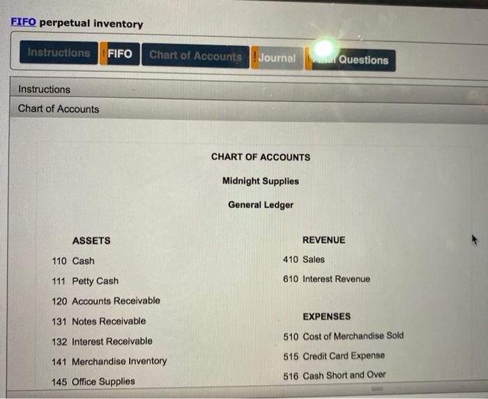 Solved FIFO perpetual inventory Instructions FIFO Chart of | Chegg.com