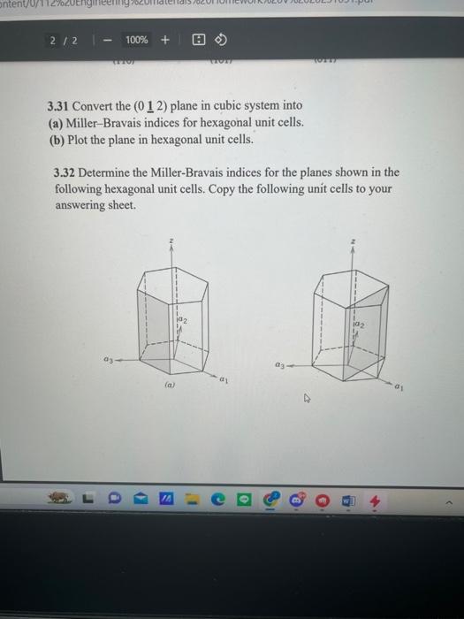 Solved 3.31 Convert the (012) plane in cubic system into (a) | Chegg.com