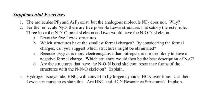Solved Supplemental Exercises 1. The molecules PFs and AsFs | Chegg.com