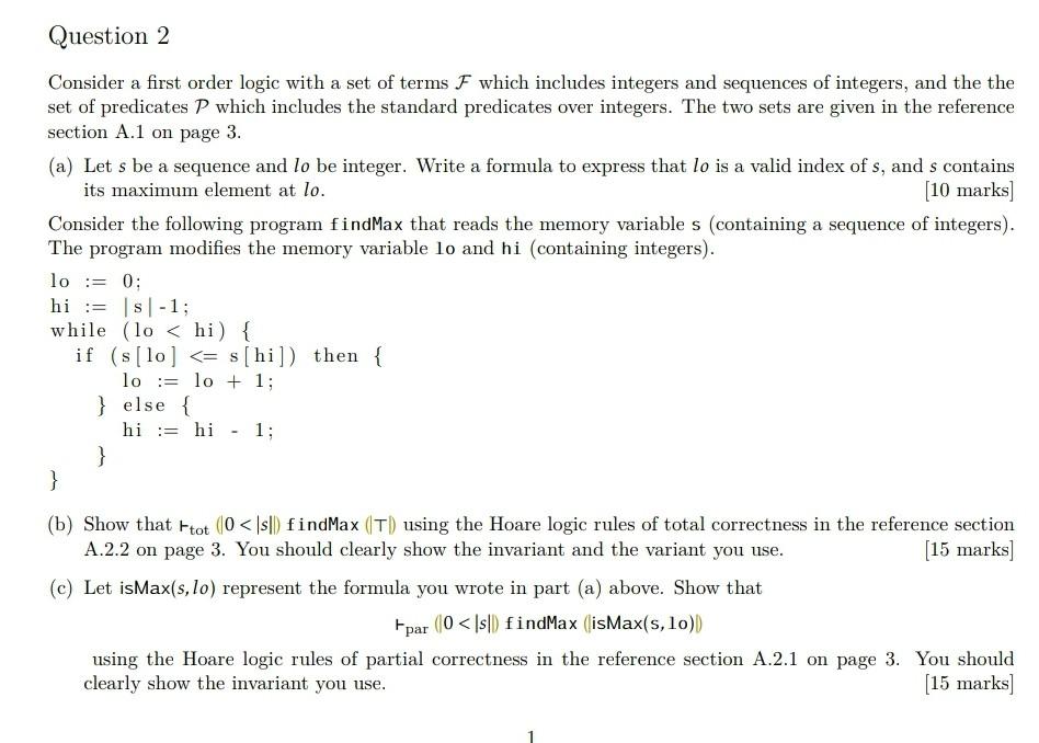 Question 2 Consider a first order logic with a set of | Chegg.com