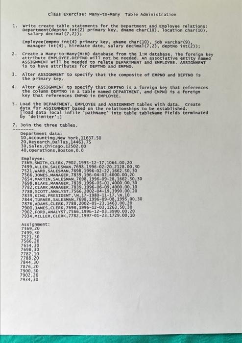 Solved Class Exercise: Many-to-Many Table Adininistration 1. | Chegg.com