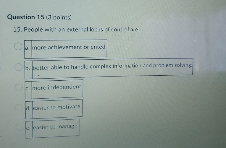 Solved Question 15 (3 ﻿points)15. ﻿People with an external | Chegg.com