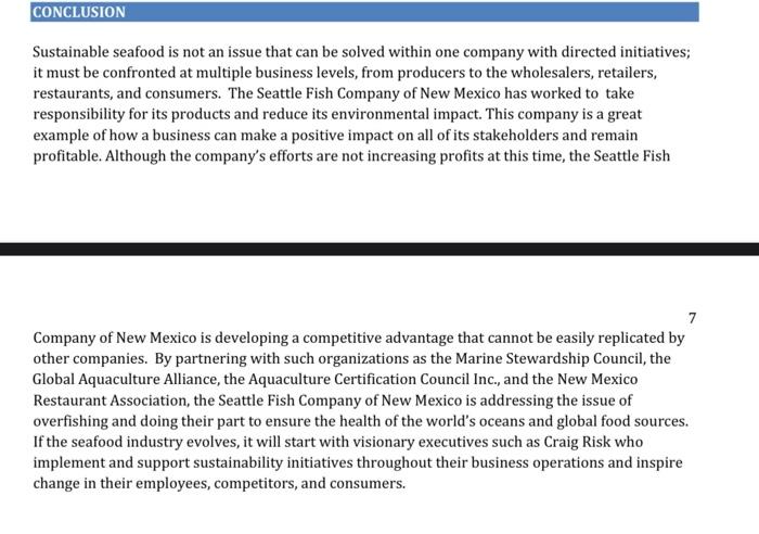 Solved Seattle Fish Company of New Mexico: A Commitment to | Chegg.com