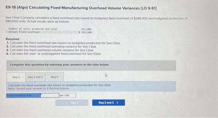 Solved E9.18 (Algo) Calculating Fixed Manufacturing Overhead | Chegg.com