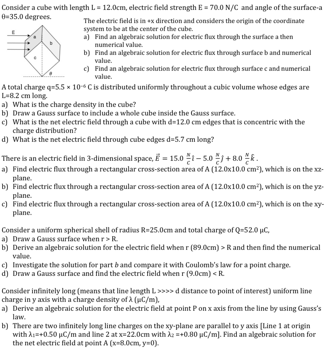 Consider a cube with length L=12.0cm, ﻿electric field | Chegg.com