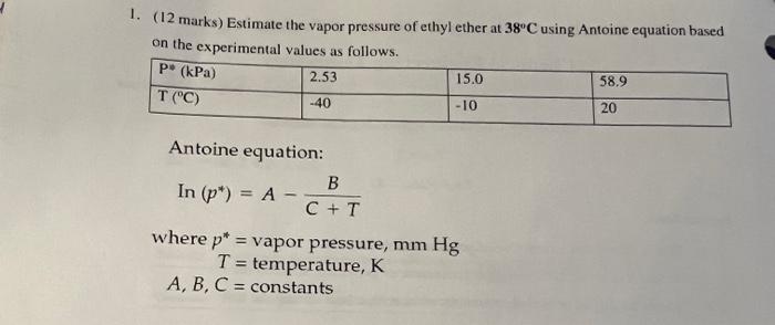 Solved 1. (12 marks) Estimate the vapor pressure of ethyl | Chegg.com