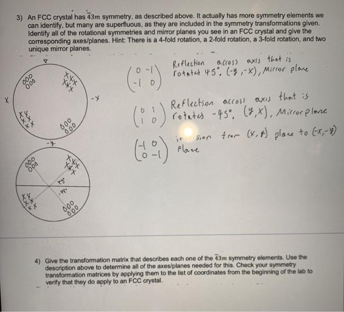 Solved 6) Pick 3 combinations of symmetry elements for FCC. | Chegg.com