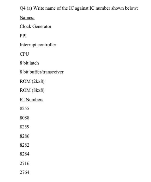 Solved Q4 (a) Write name of the IC against IC number shown | Chegg.com