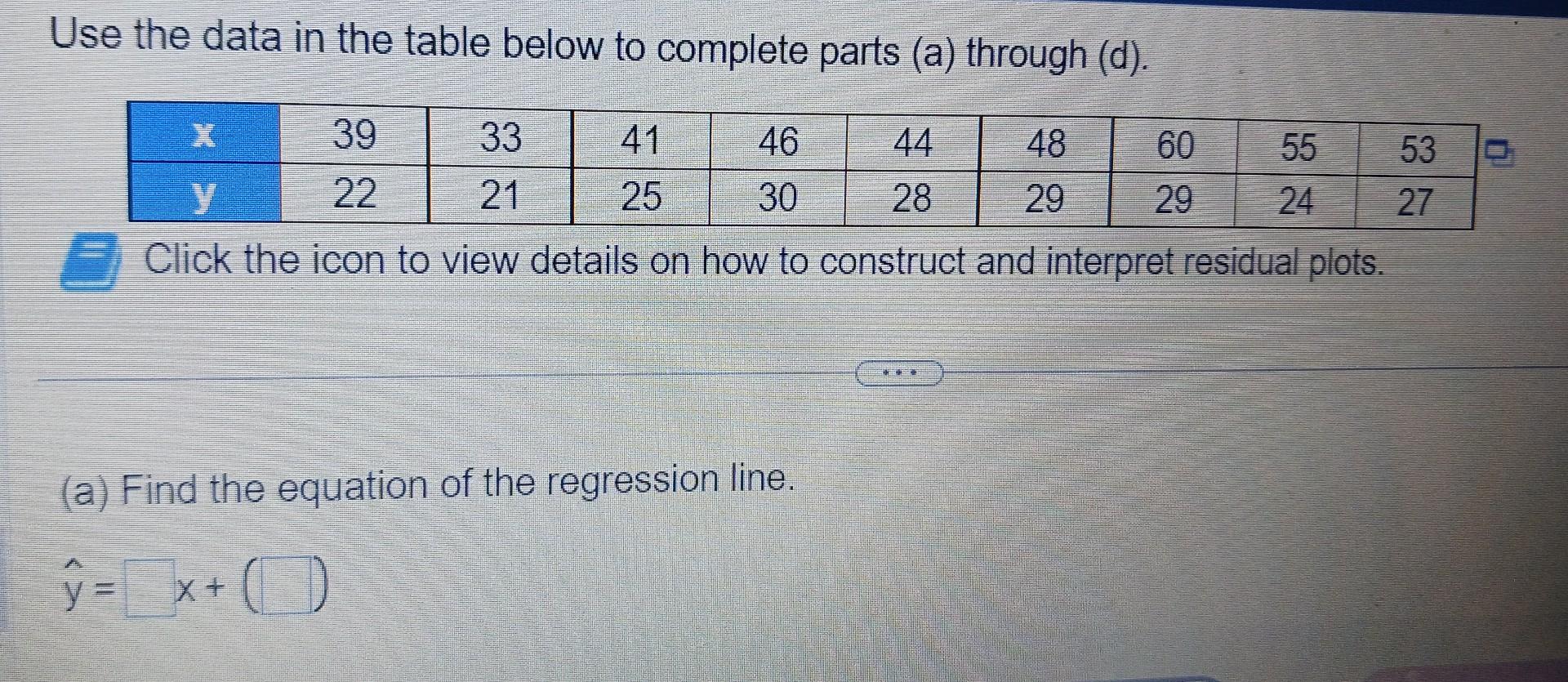 Solved Use the data in the table below to complete parts (a) | Chegg.com