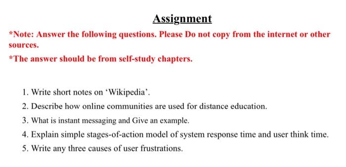 Solved Assignment *Note: Answer the following questions. | Chegg.com