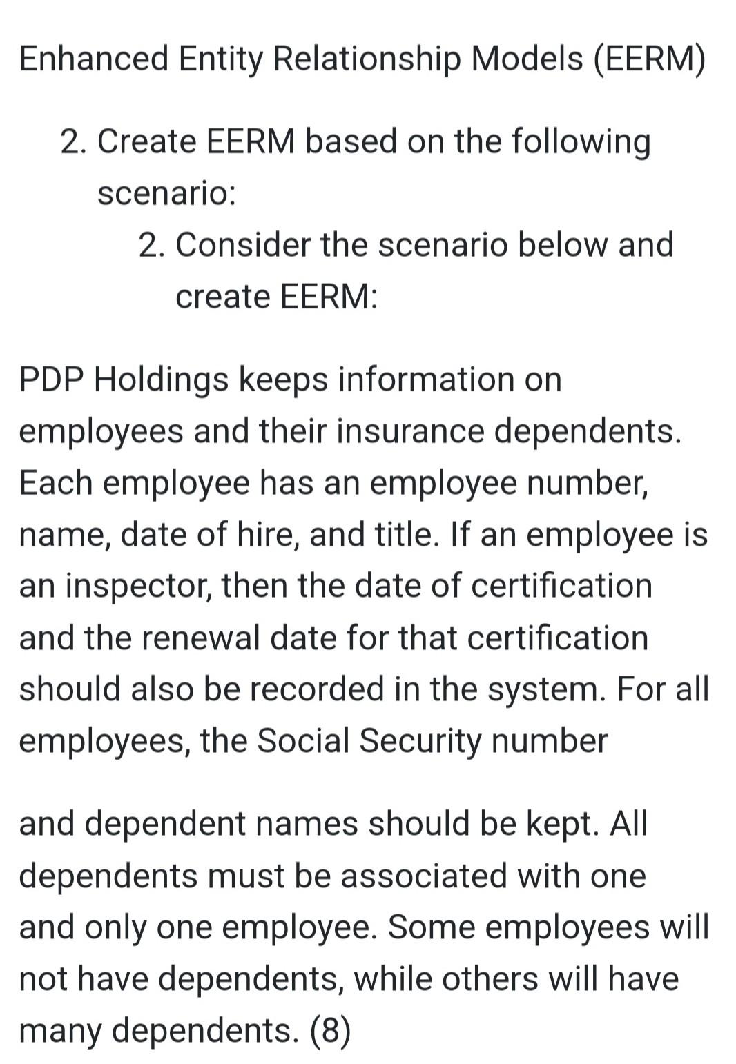 Solved Enhanced Entity Relationship Models (EERM) 2. Create | Chegg.com
