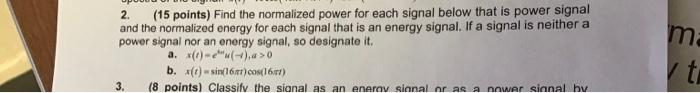 Solved m 2. (15 points) Find the normalized power for each | Chegg.com