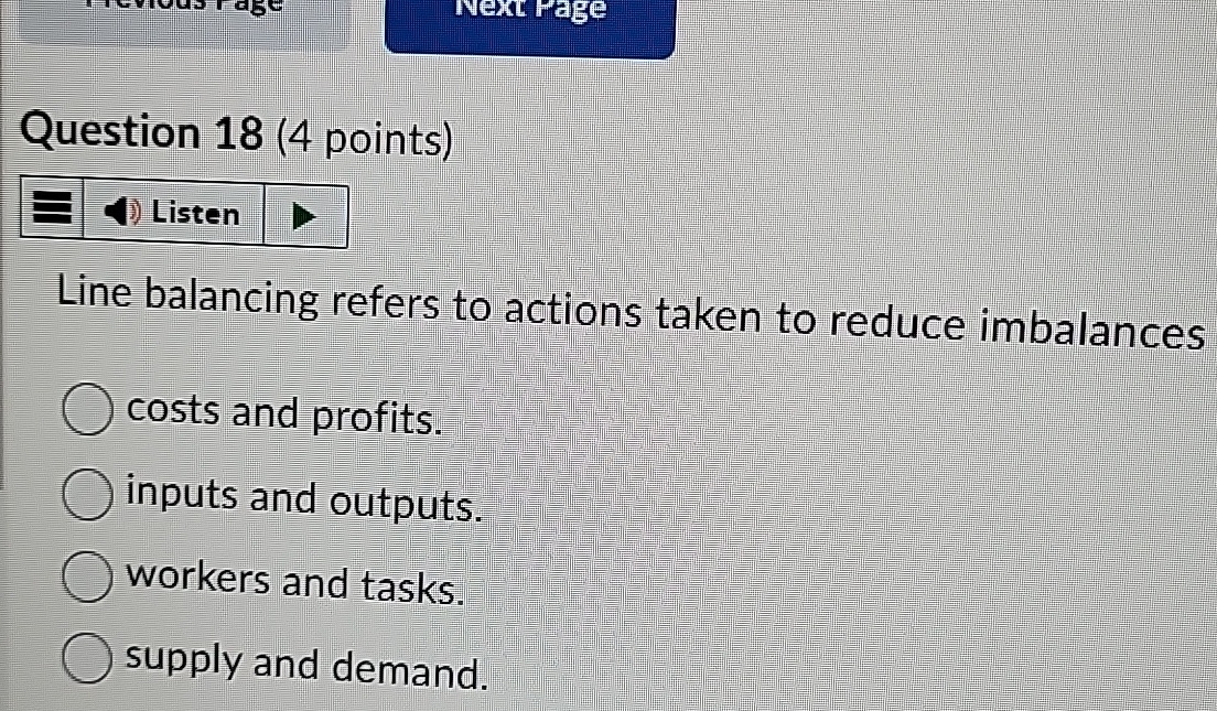 Solved Question 18 (4 ﻿points)ListenLine balancing refers to | Chegg.com