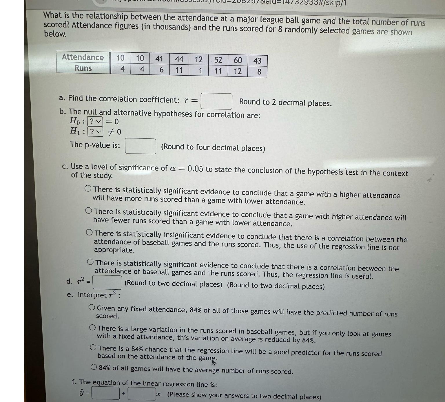 Solved What is the relationship between the attendance at a | Chegg.com