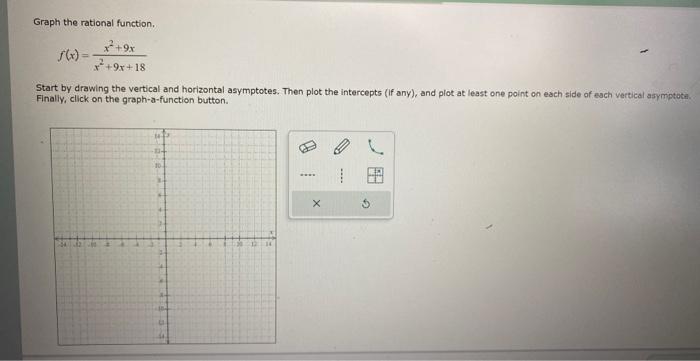 Solved Graph the rational function. f(x)=x2+9x+18x2+9x Start | Chegg.com