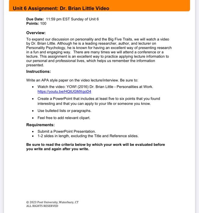 To expand our discussion on personality and the Big | Chegg.com