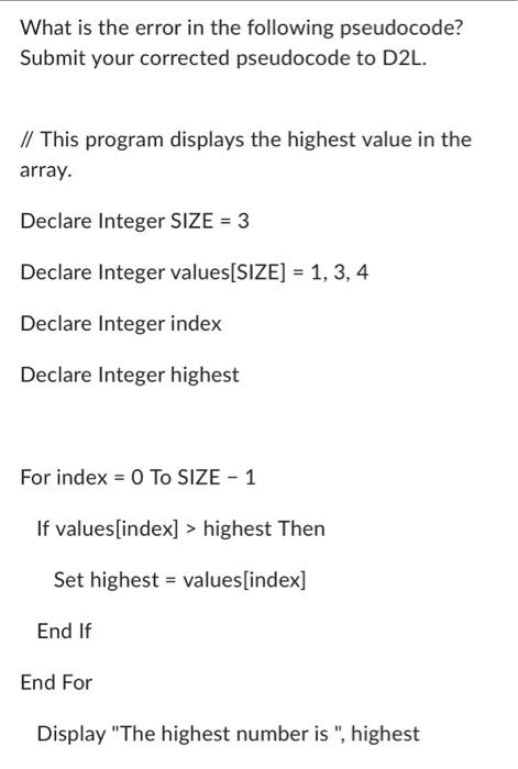 Solved What Is The Error In The Following Pseudocode Submit 8777