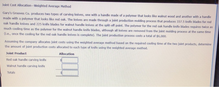 Solved Joint Cost Allocation -- Weighted Average Method | Chegg.com