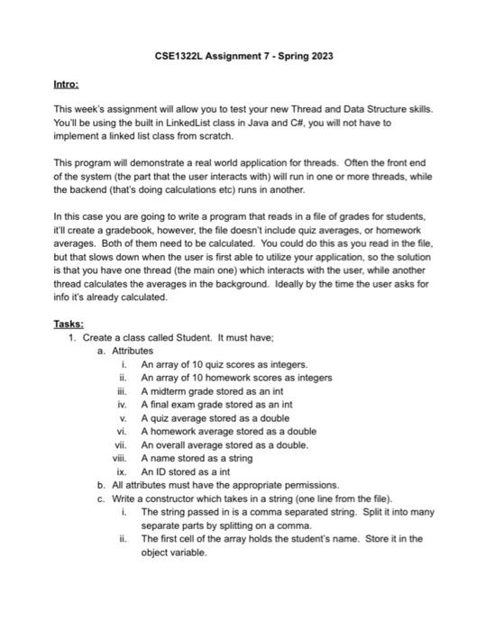 Solved CSE1322L Assignment 7 - Spring 2023 Intro: This | Chegg.com