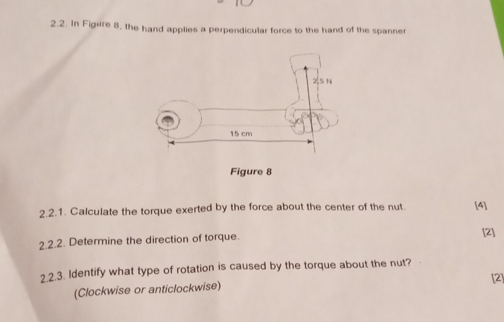 Solved 2.2. In Figure 8, the hand applies a perpendicular | Chegg.com