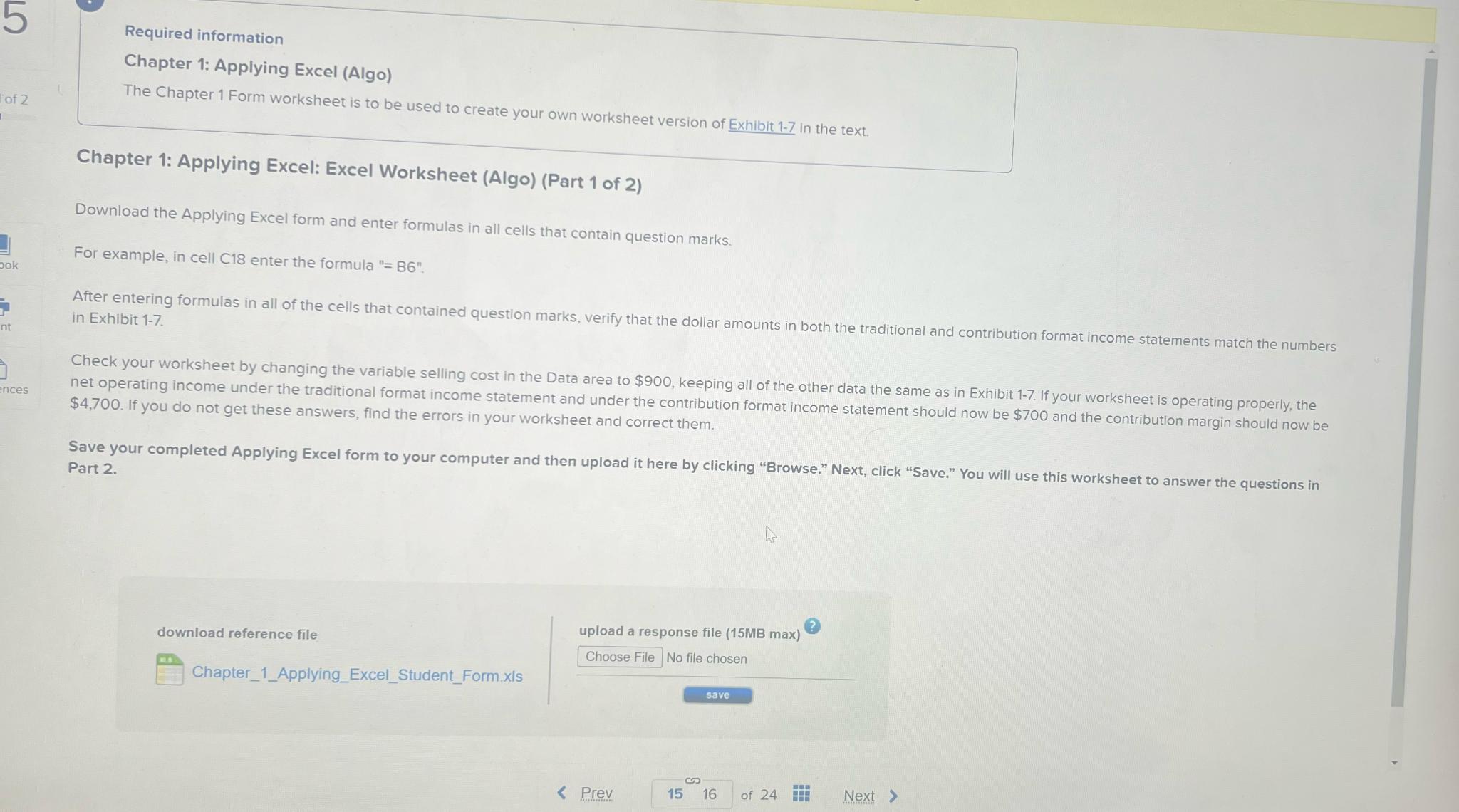 Solved Required informationChapter 1: Applying Excel | Chegg.com