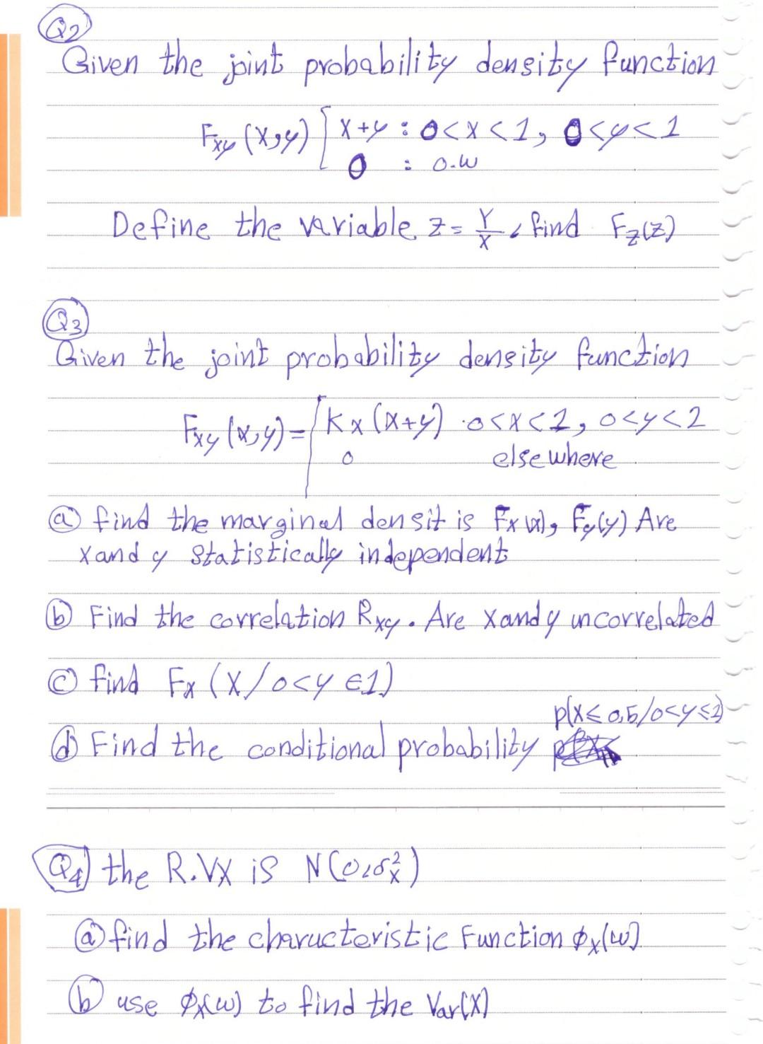 Solved (Q2) Given the jint probability density function | Chegg.com